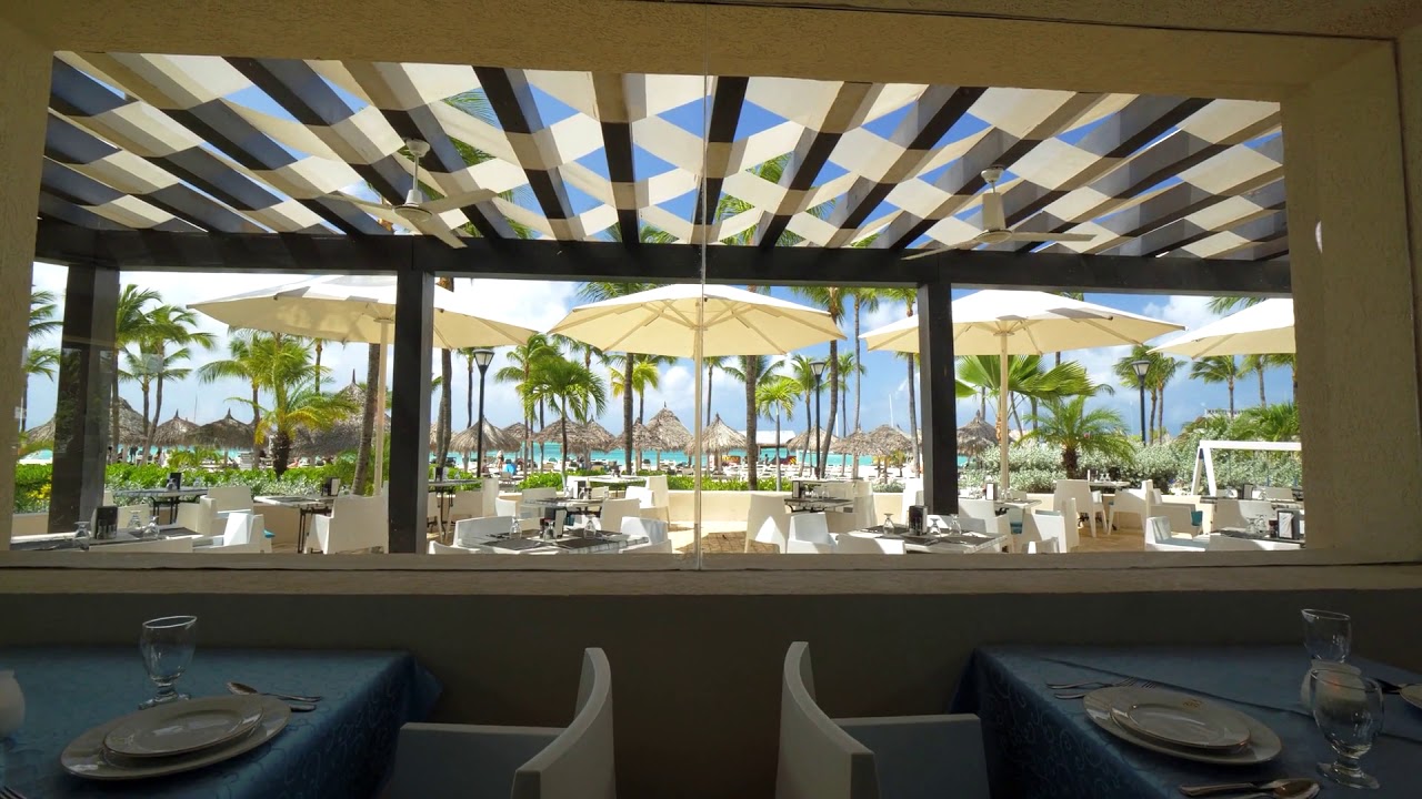 inside beautiful beach restaurant tropical resort slow motion - YouTube