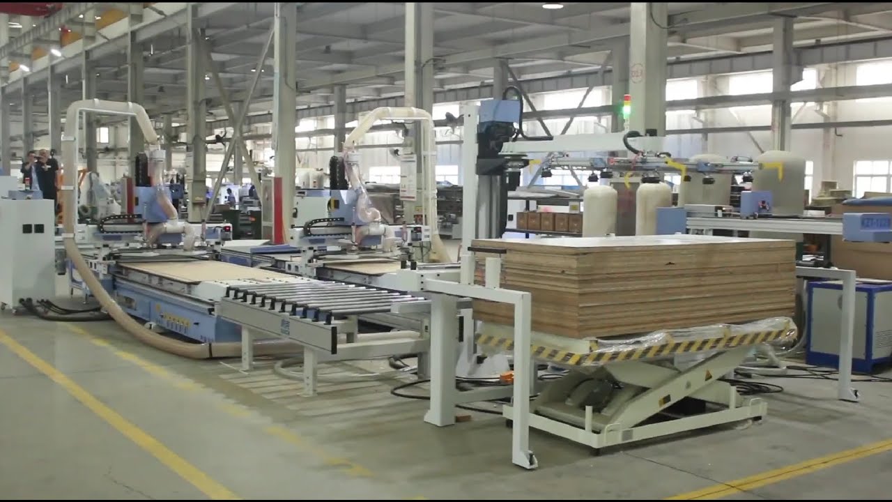 one-to-two automatic furniture production line - YouTube