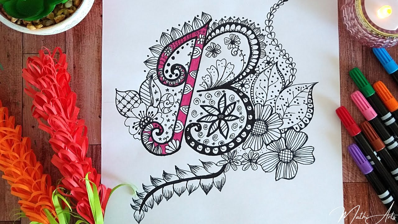 “B” Alphabet doodle art for beginners || zentangle Letters || Letter B ...
