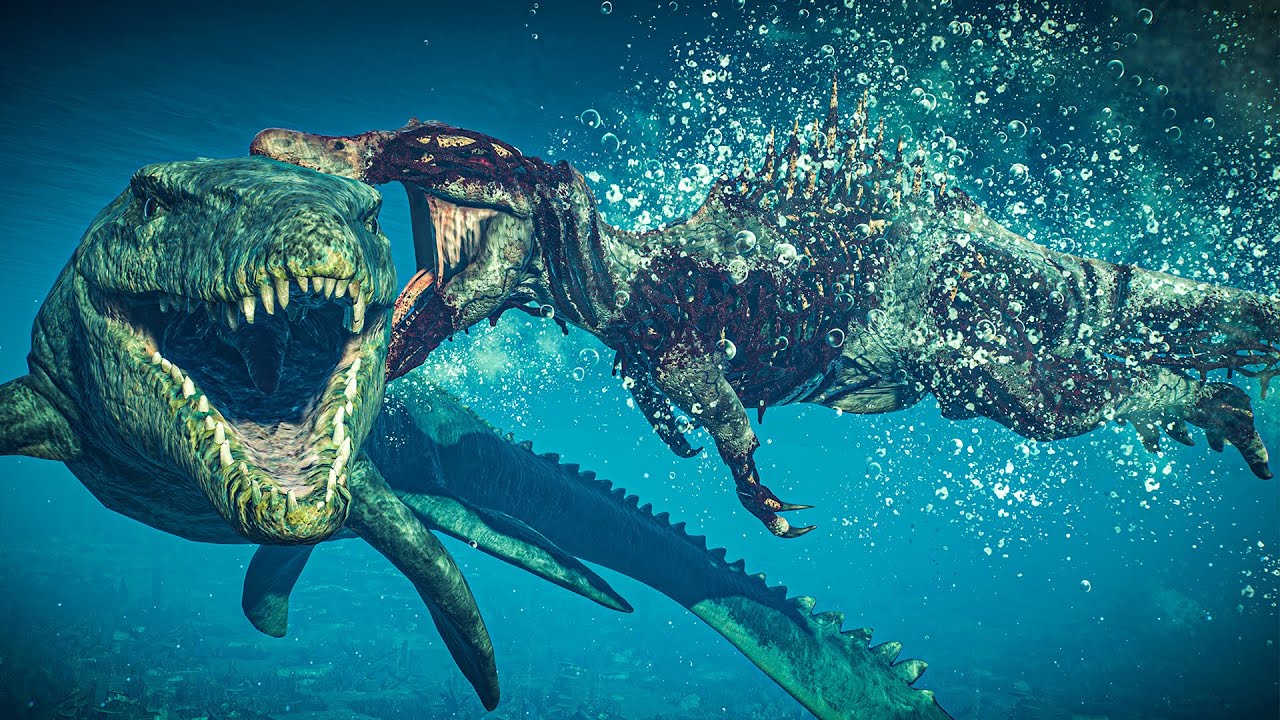 Zombie Spinosaurus vs Mosasaurus & Megalodon | Best Fight Animations vs ...