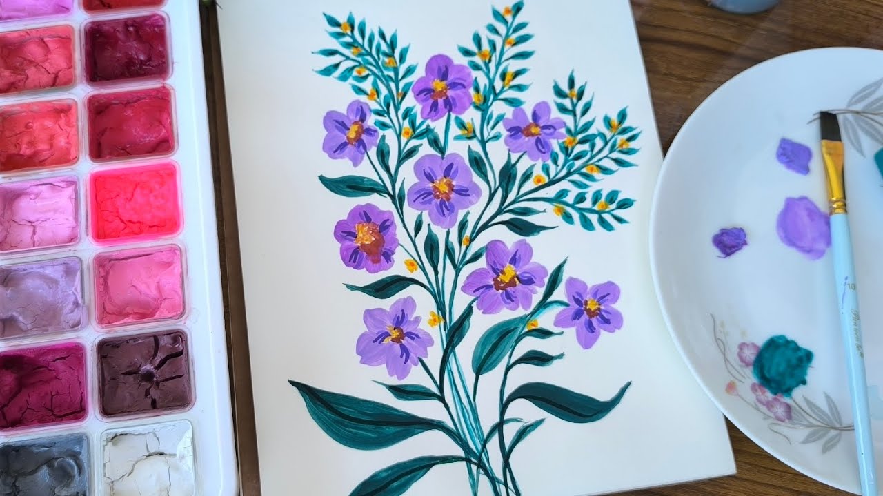 Gouache flower painting || easy painting ideas @artbydinaa #art # ...