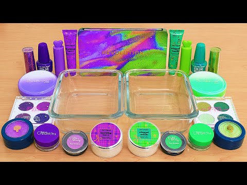 Purple vs Green - Mixing Makeup Eyeshadow Into Slime ASMR