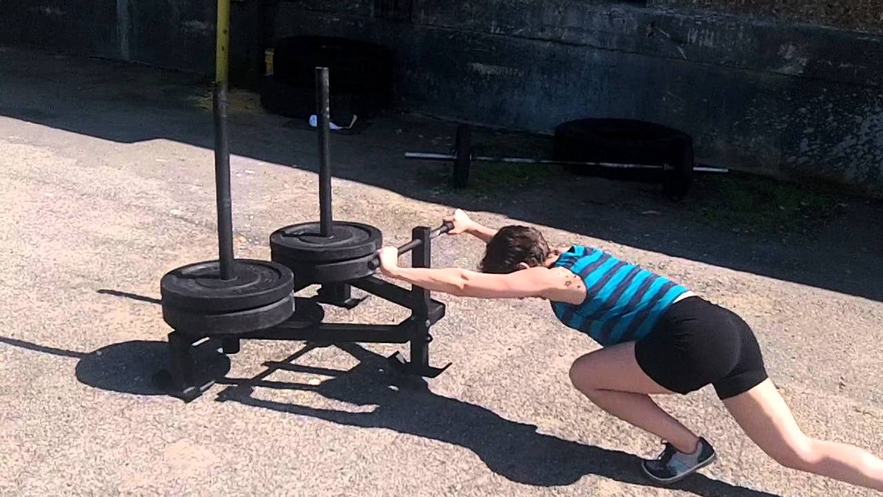 CROSSFIT LITTLE ROCK 501 (Prowler Push) DEMO--ELIZABETH HARTZELL - YouTube