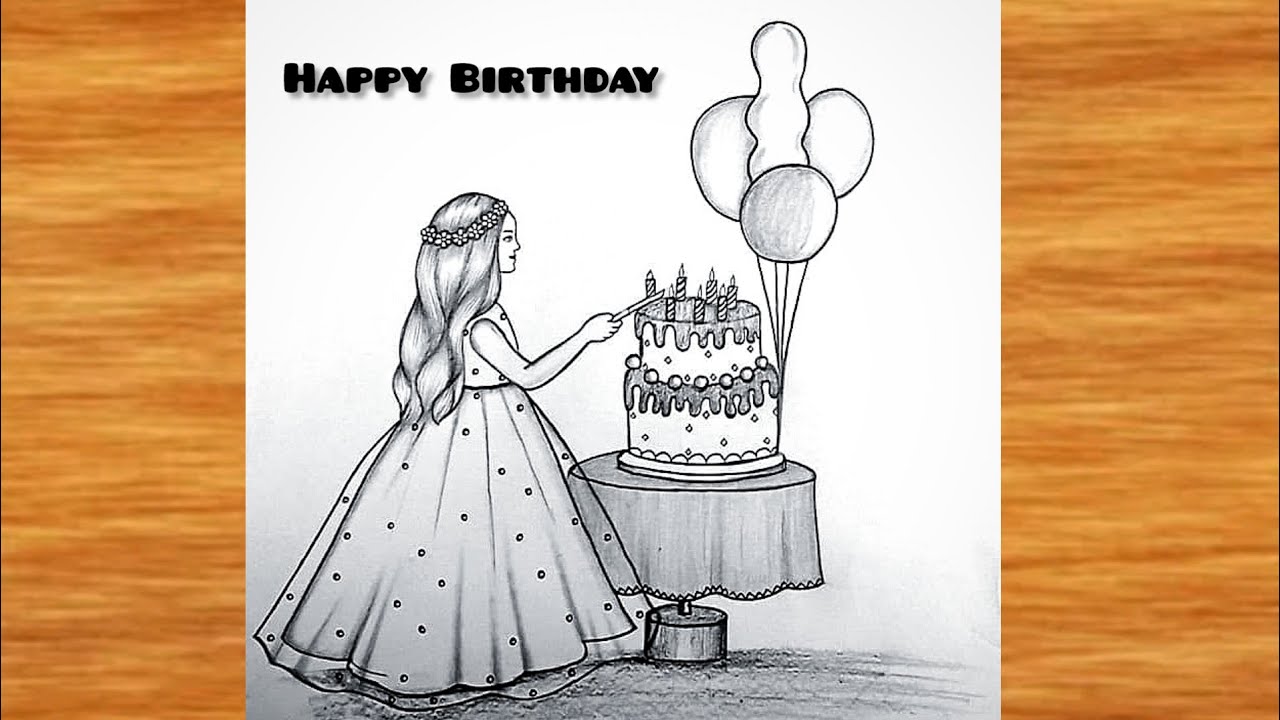 How To Draw a Girl celebrated Birthday-drawing || Birthday girl drawing ...