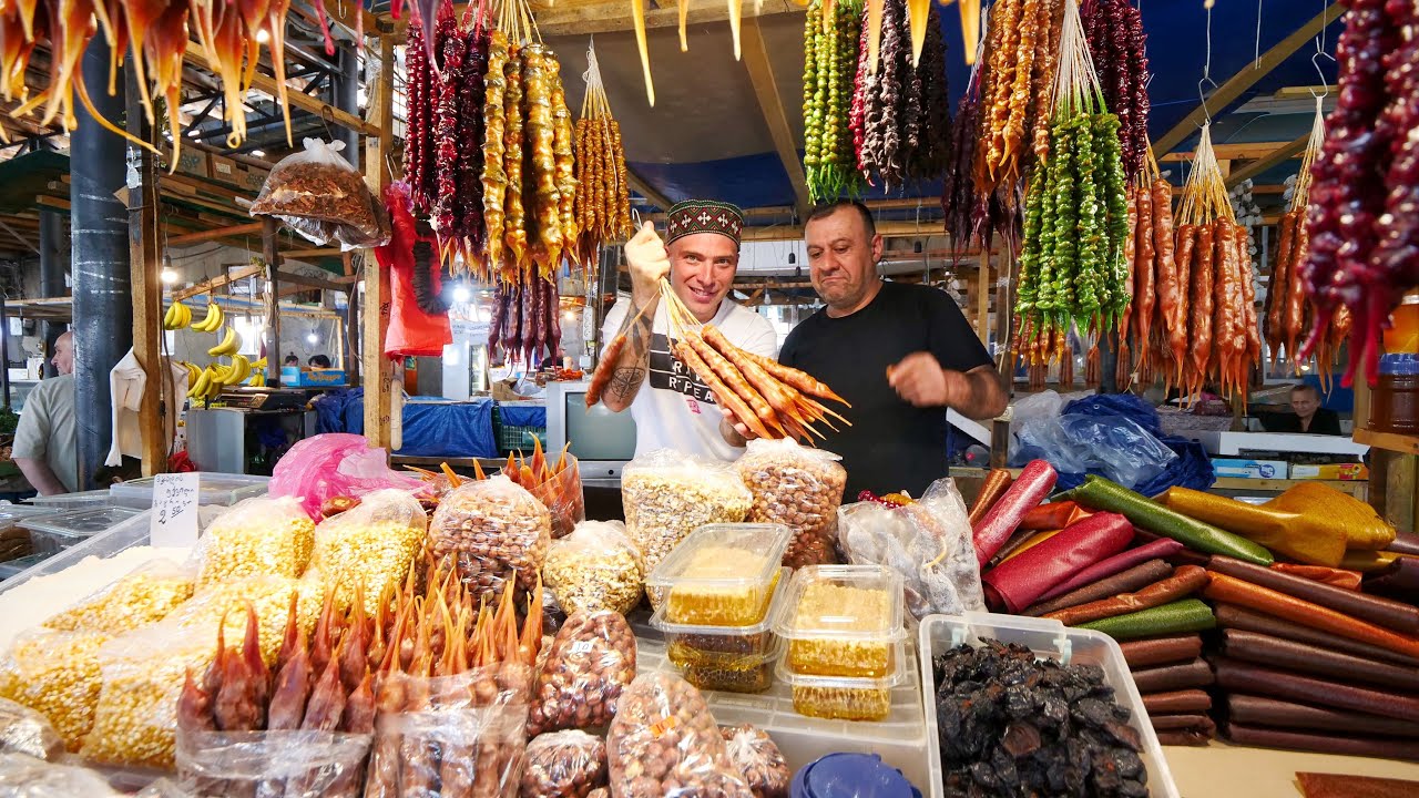 Georgian STREET FOOD at Telavi Bazaar - Market Tour + Cheese Factory ...