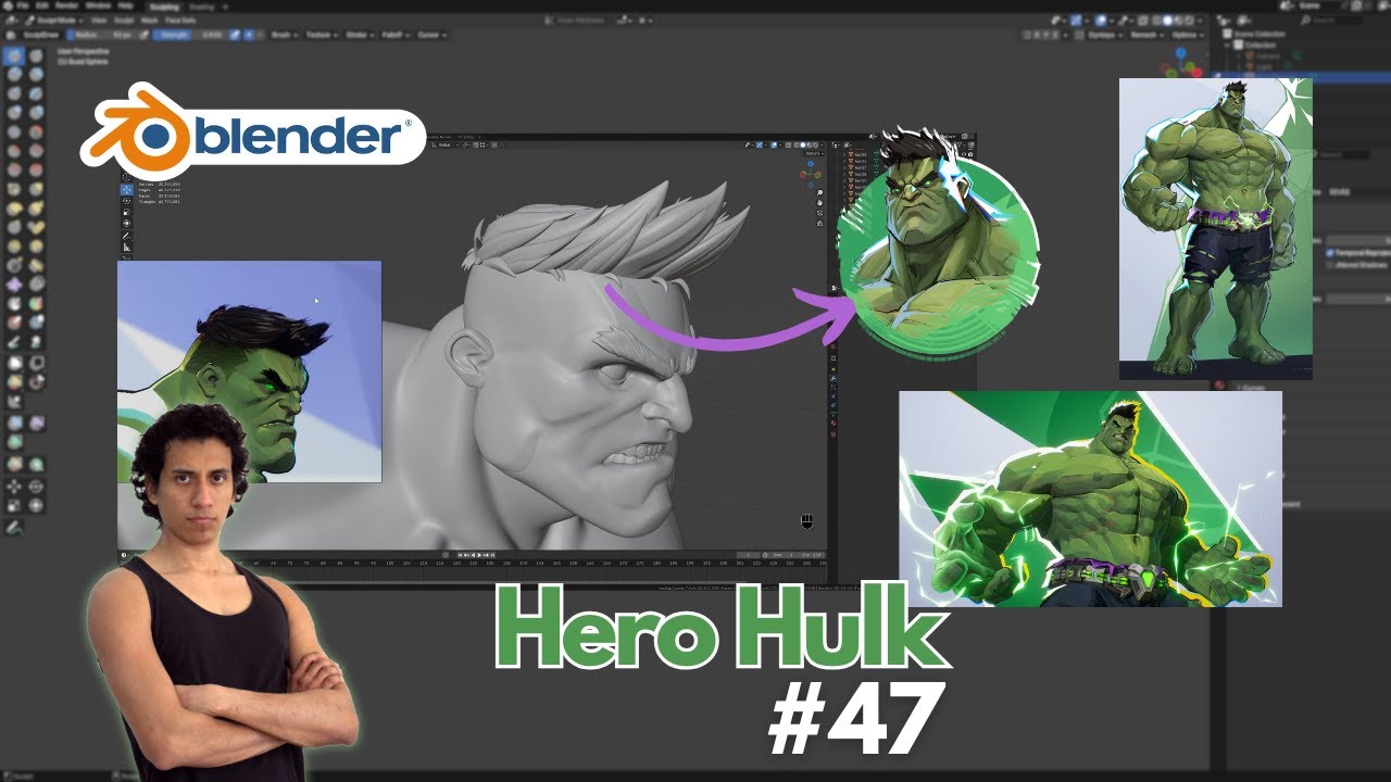 (Day 47) Blender Sculpting: Hero Hulk (Marvel Rivals) - New haircut is ...