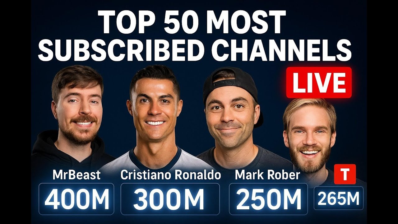 LIVE: Top 50 Most Subscribed YouTube Channels – Real-Time Subscriber ...