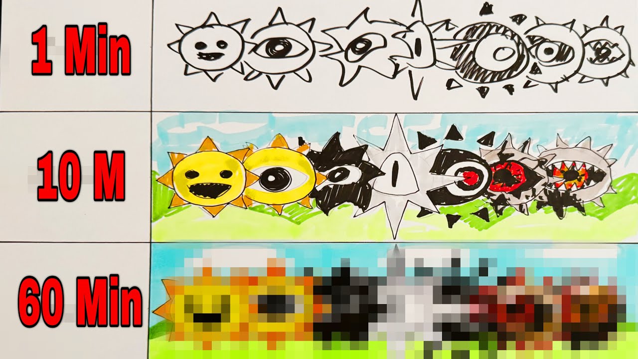 Drawing INCREDIBOX SPRUNKI [ Mr. Sun Phase 1 - Phase 6 ] in 1 Min, 10 ...