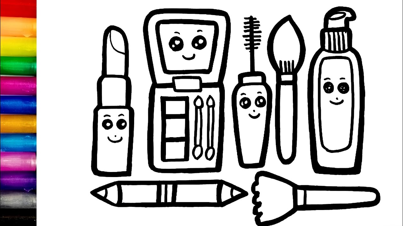 Makeup Drawing Step by step | How to Draw Make Up Drawing | Cosmetics ...