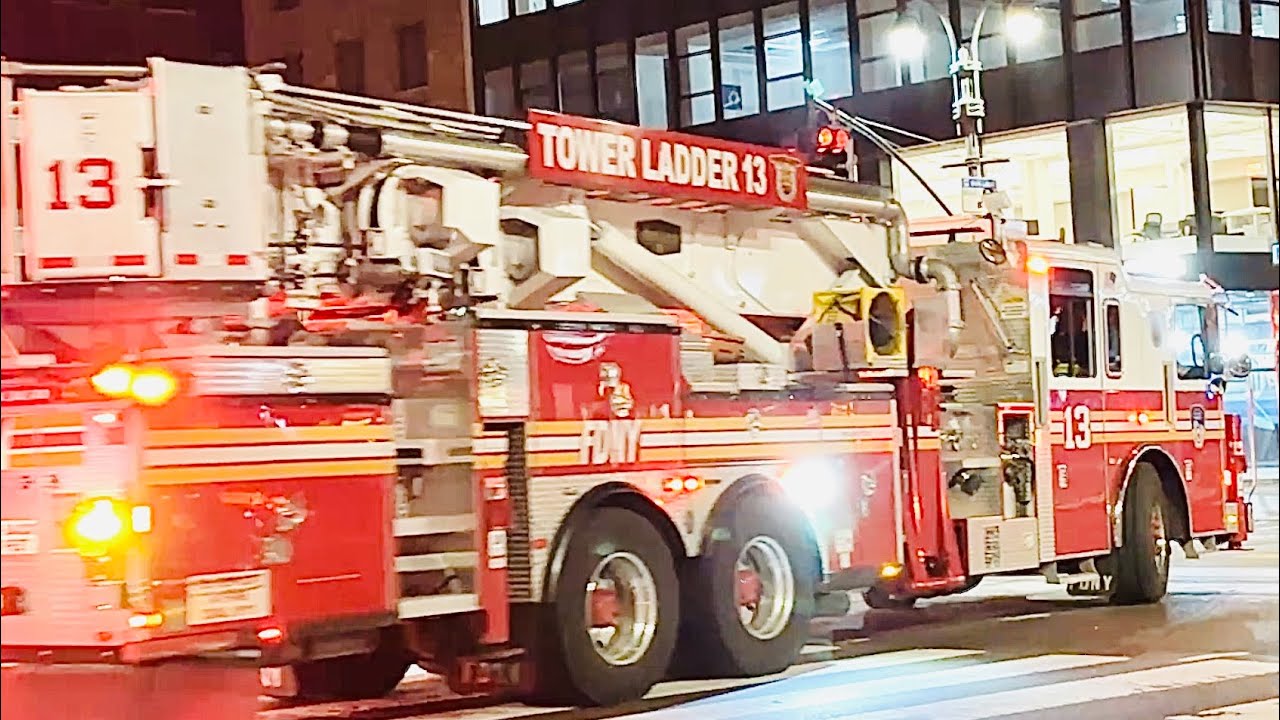 FDNY TOWER LADDER 13 RESPONDING ON 2ND AVENUE IN THE MIDTOWN EAST AREA ...