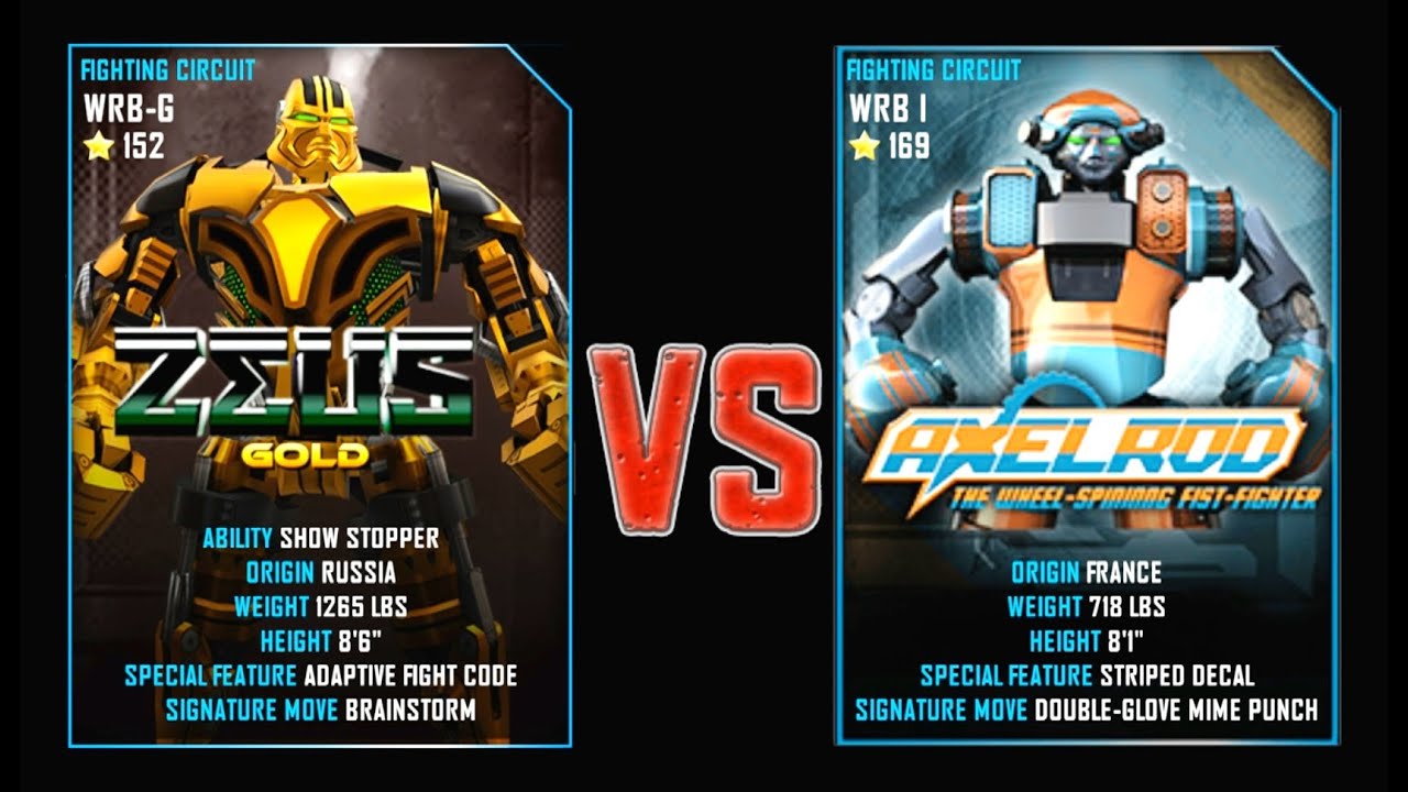 REAL STEEL WRB Zeus Gold VS Axelrod New Robots GOLD UPDATE (Живая сталь ...