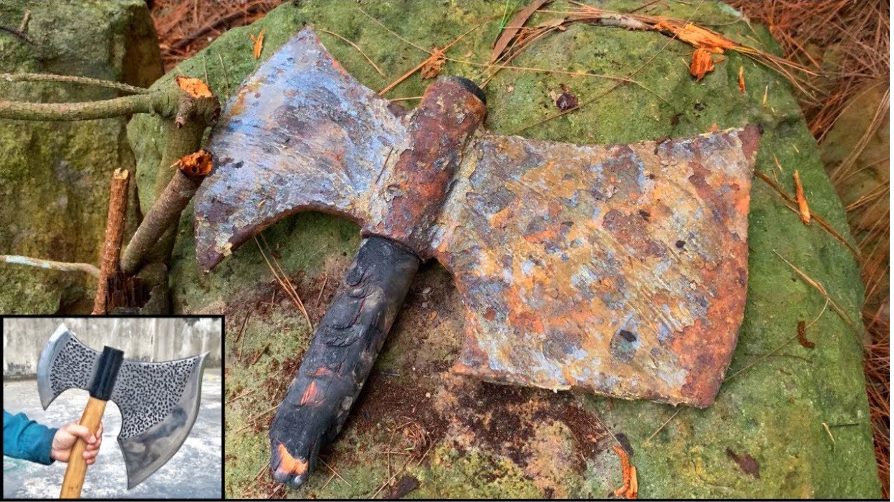 Rusty Ancient Ax Restoration - Making old Battle Axes - YouTube