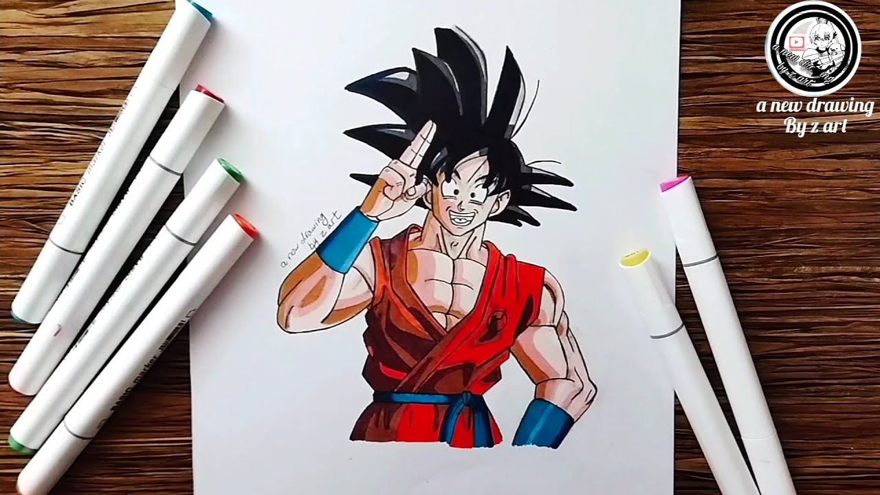 how to draw goku with colour | goku drawing with colour | step by step ...