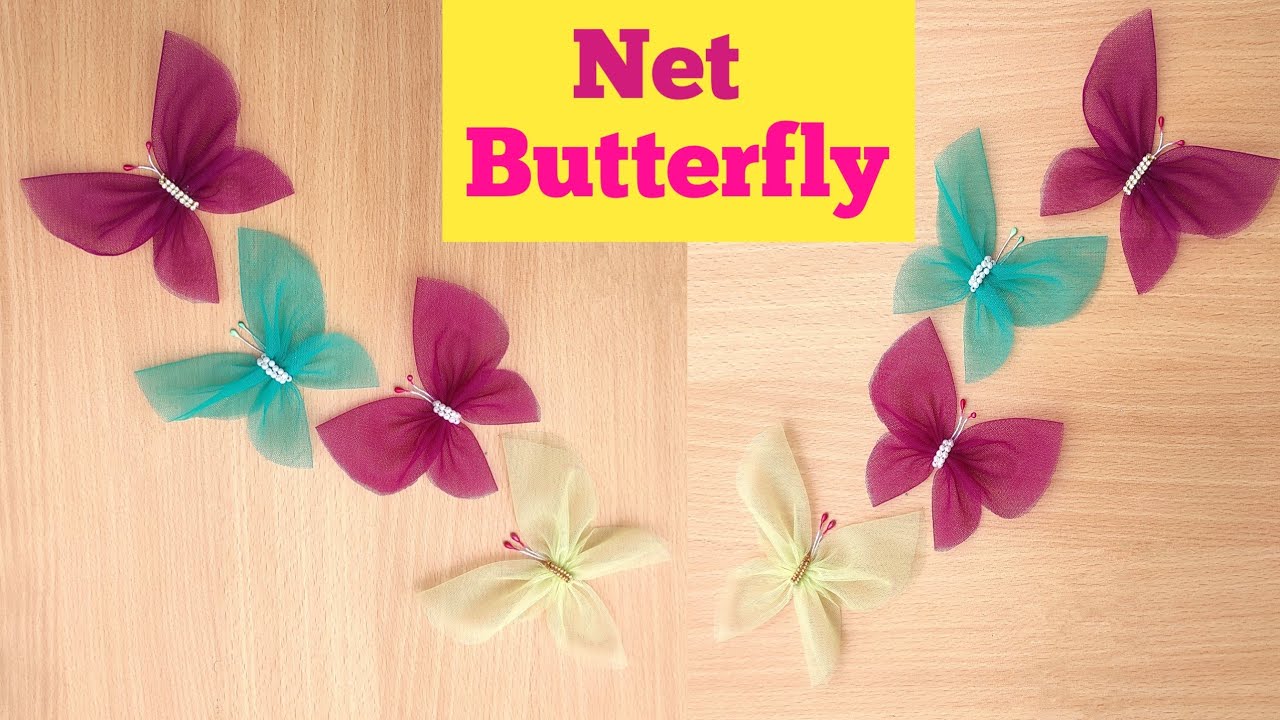 Fabric Butterfly making/Net Butterflies cutting and stitching/Beautiful ...