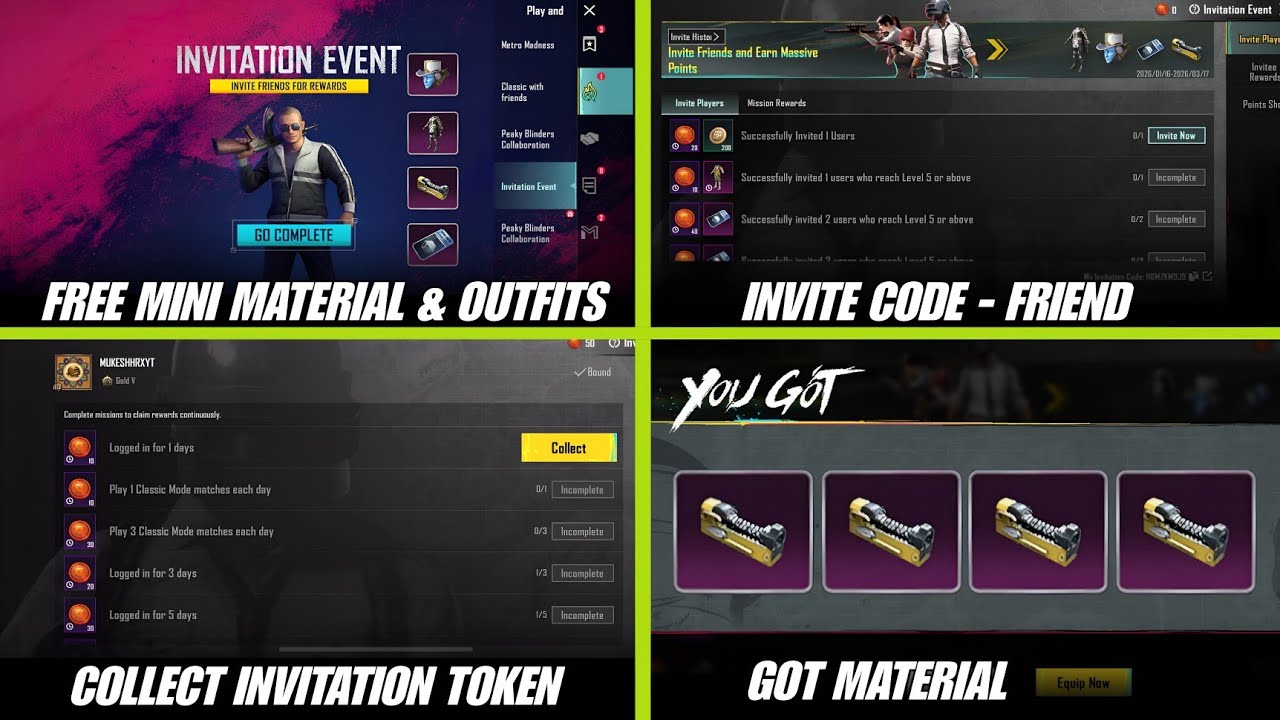 😍 Free Mini Material & Outfit | BGMI New Invitation Event | How To ...