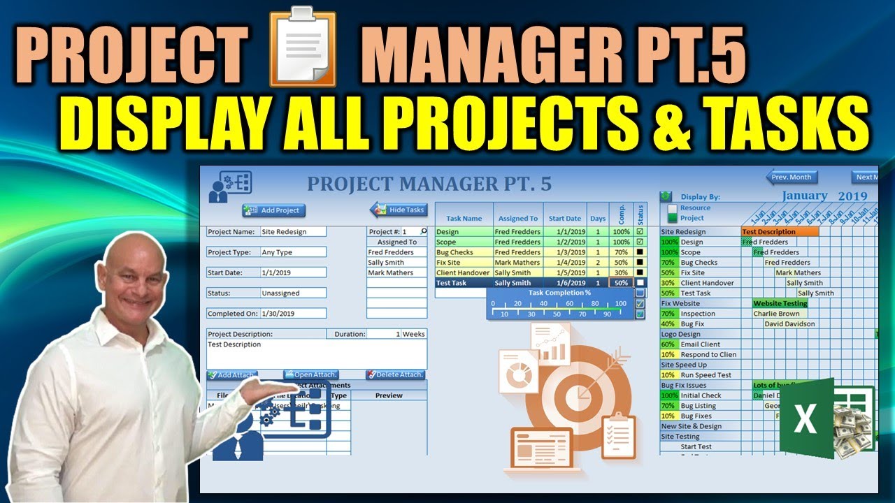 Learn How To Display All Projects And Tasks In 1 Click Excel Project Manager Pt 5 Youtube 9723