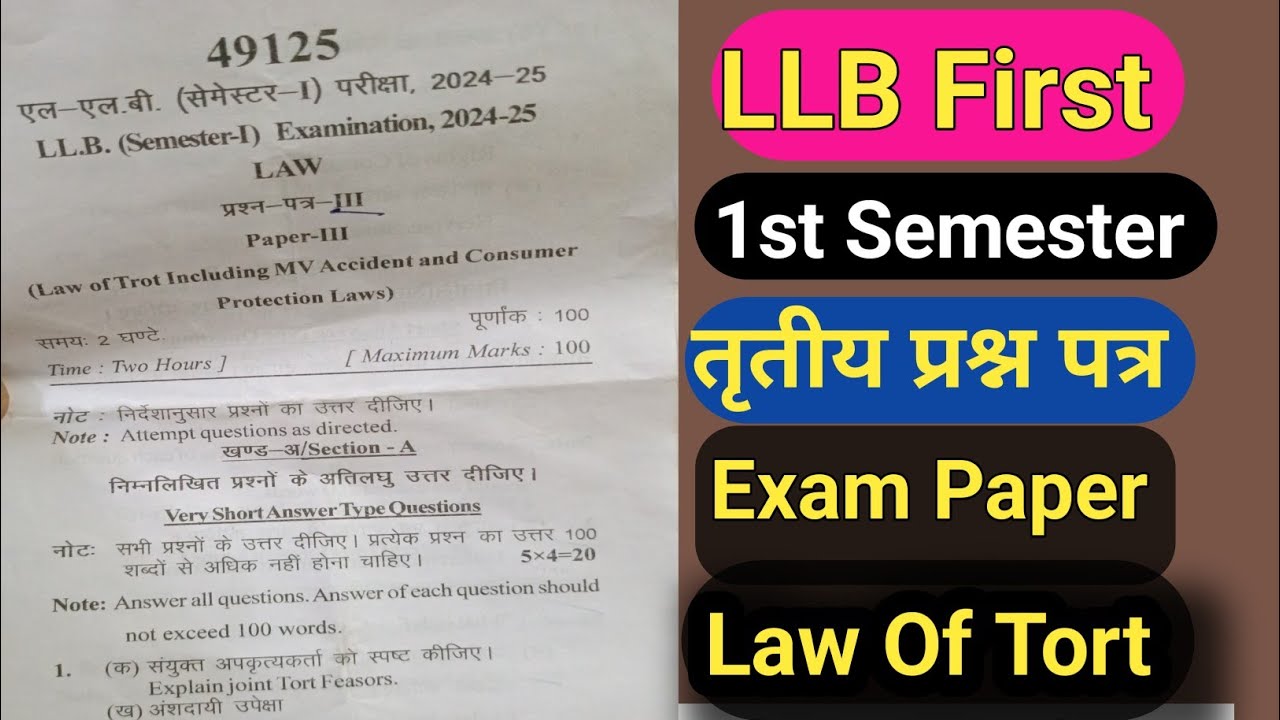 LLB First Semester 2024 -25 Third Paper Law OF Tort | Llb Paper | LLB ...