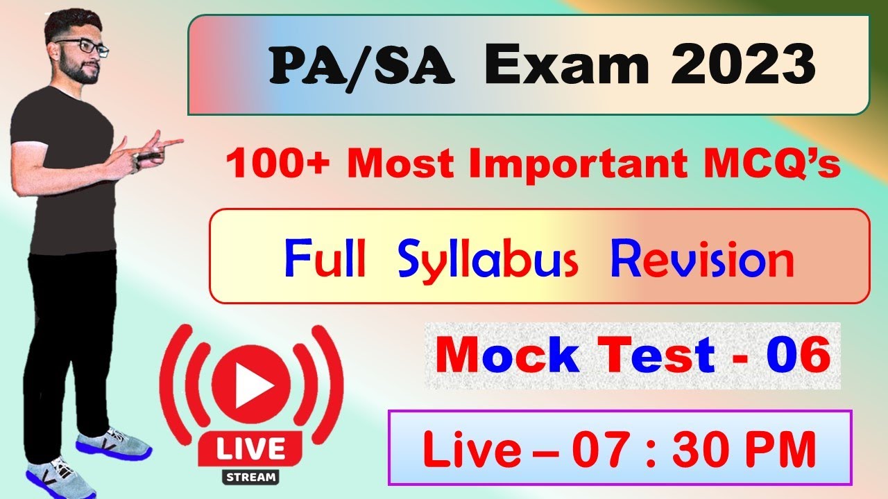 #6. MOCK TEST FOR PA/SA EXAM MARCH 2023 || JOIN LIVE :- 7:30 PM || #PA ...