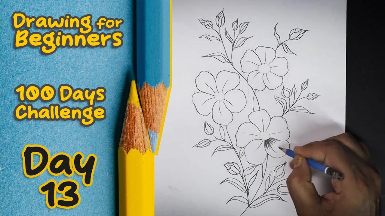 Drawing for Beginners - Day 13 || 100 Days Challenge || Flower Drawing ...