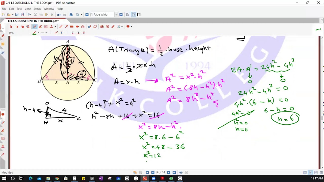 MAXIMUM AREA OF TRIANGLE INSCRIBED IN CIRCLE - YouTube