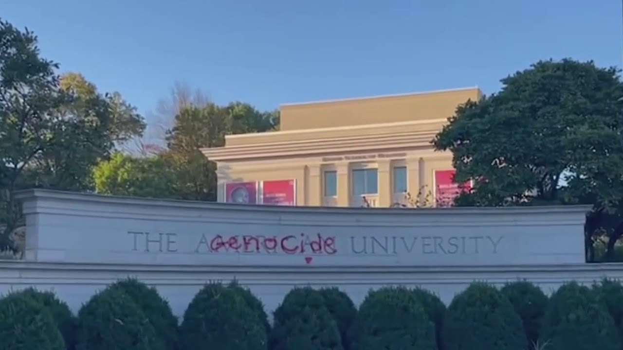 American University main gate spray-painted with pro-Palestinian ...