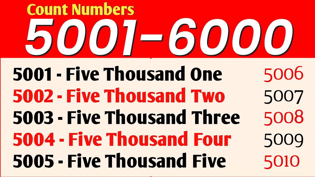 5001 To 6000 Numbers In Words In English 5000 6000 English Numbers