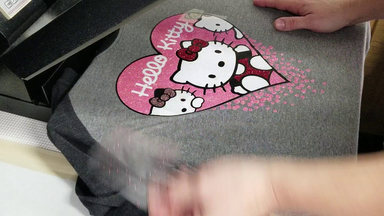 Layering a glitter Hello Kitty heat transfer - YouTube