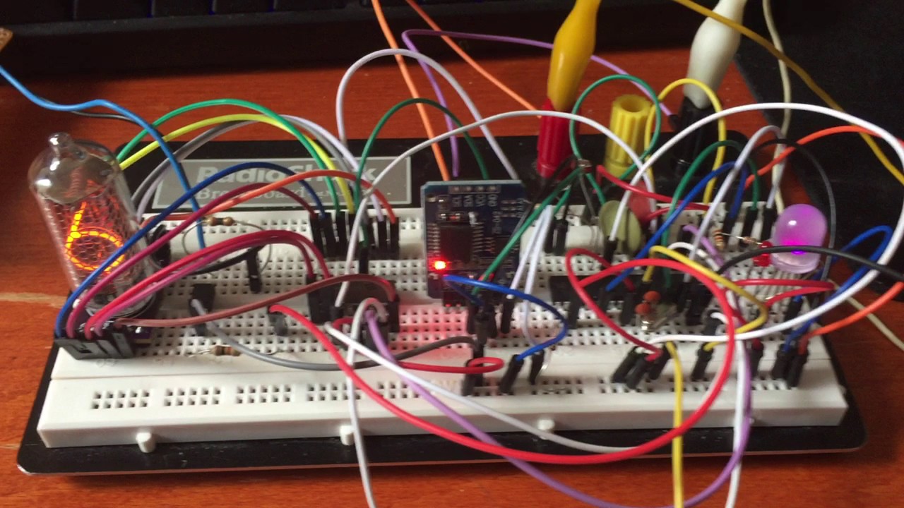 Breadboard of Atmega328p nixie tube clock and power supply - YouTube