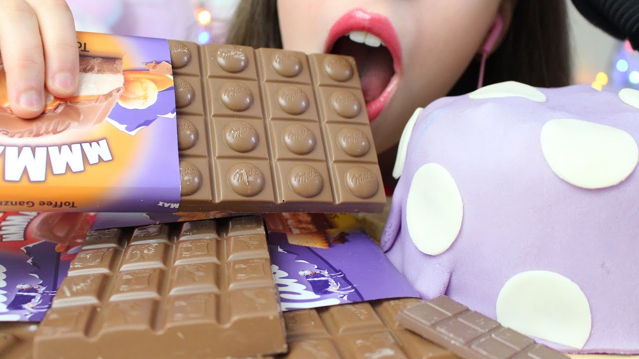 ASMR Maxi Milka CHOCOLATE BARS Eating + Cake (CRUNCHY & CHEWY Eating ...
