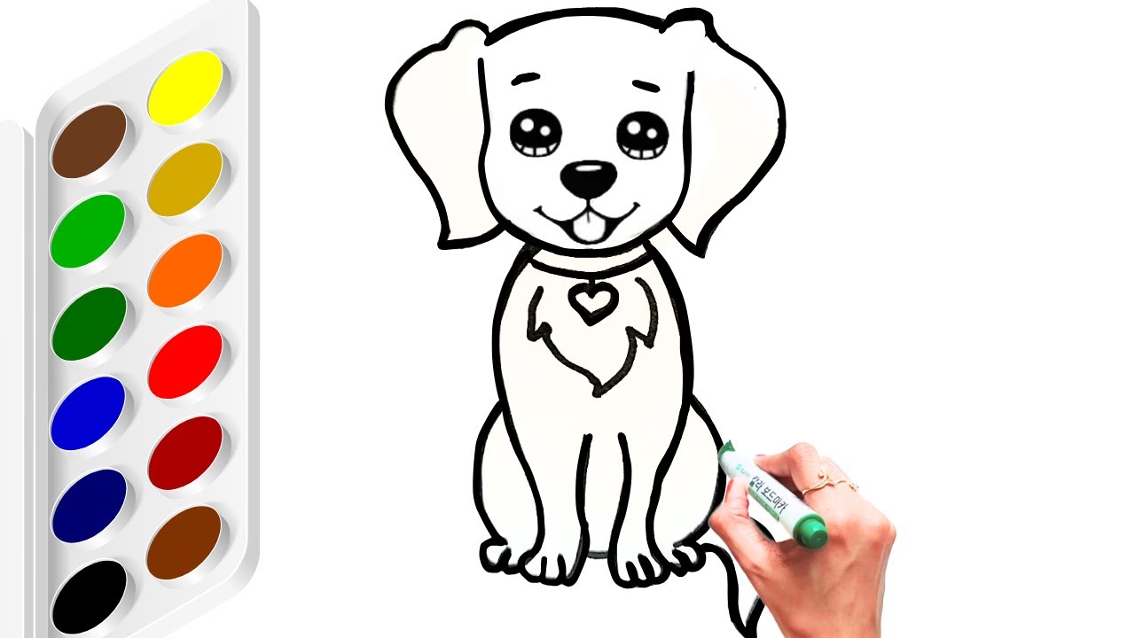Drawing Cute Dog Easy| Cute Puppy Drawing, coloring - YouTube