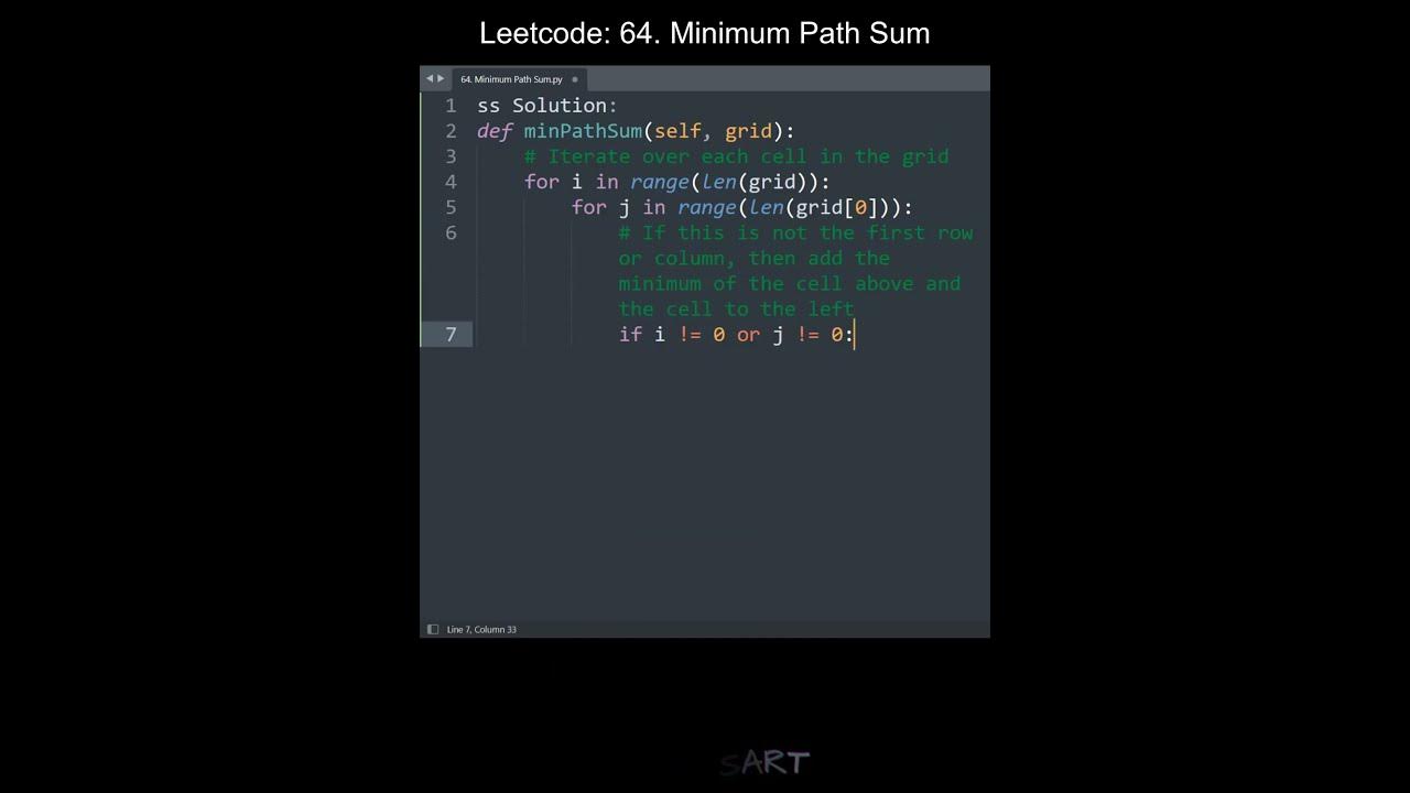 Leetcode 64 Minimum Path Sum In Python Python Leetcode Python 9903