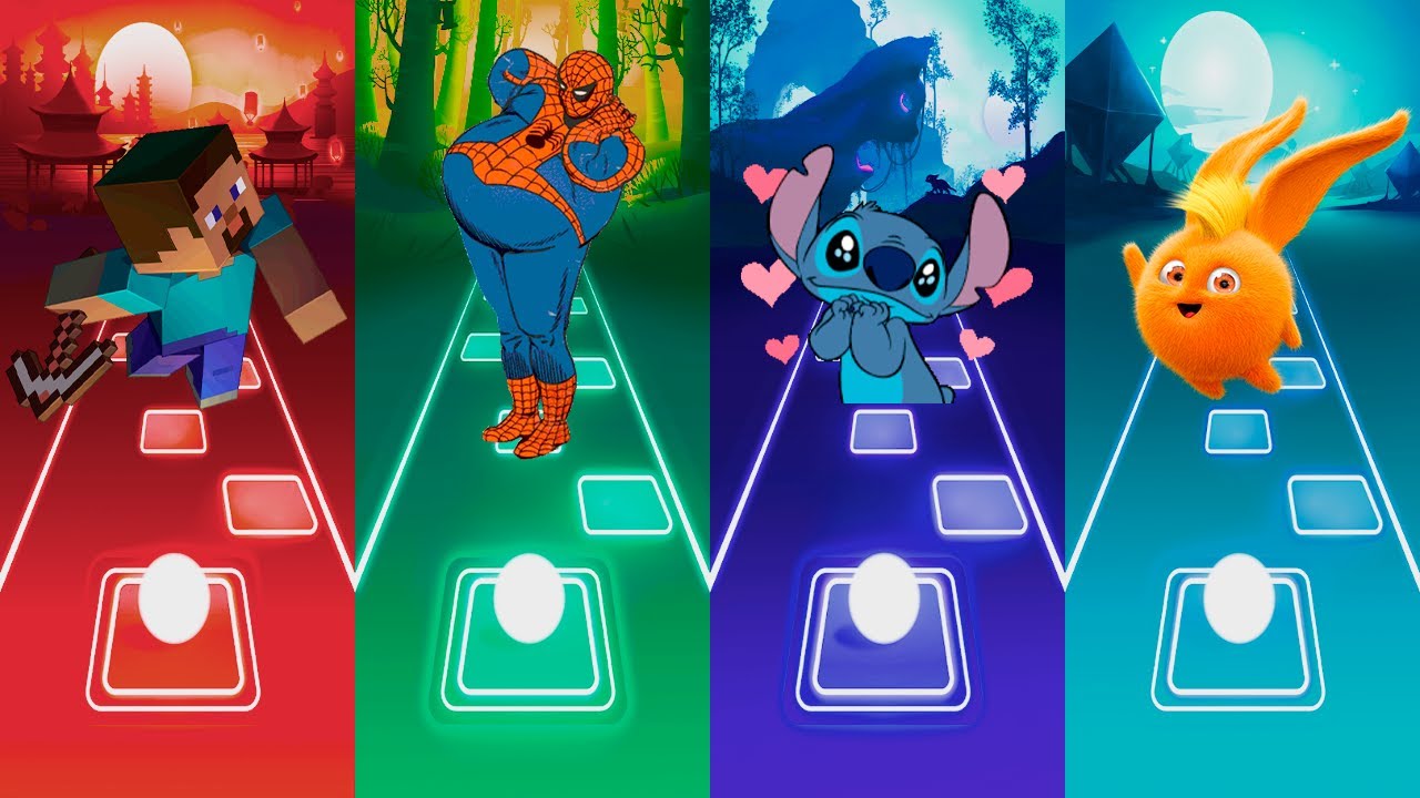 Steve vs Spider Man vs Stich vs Sunny Bunnies | Tiles Hop EDM Rush ...