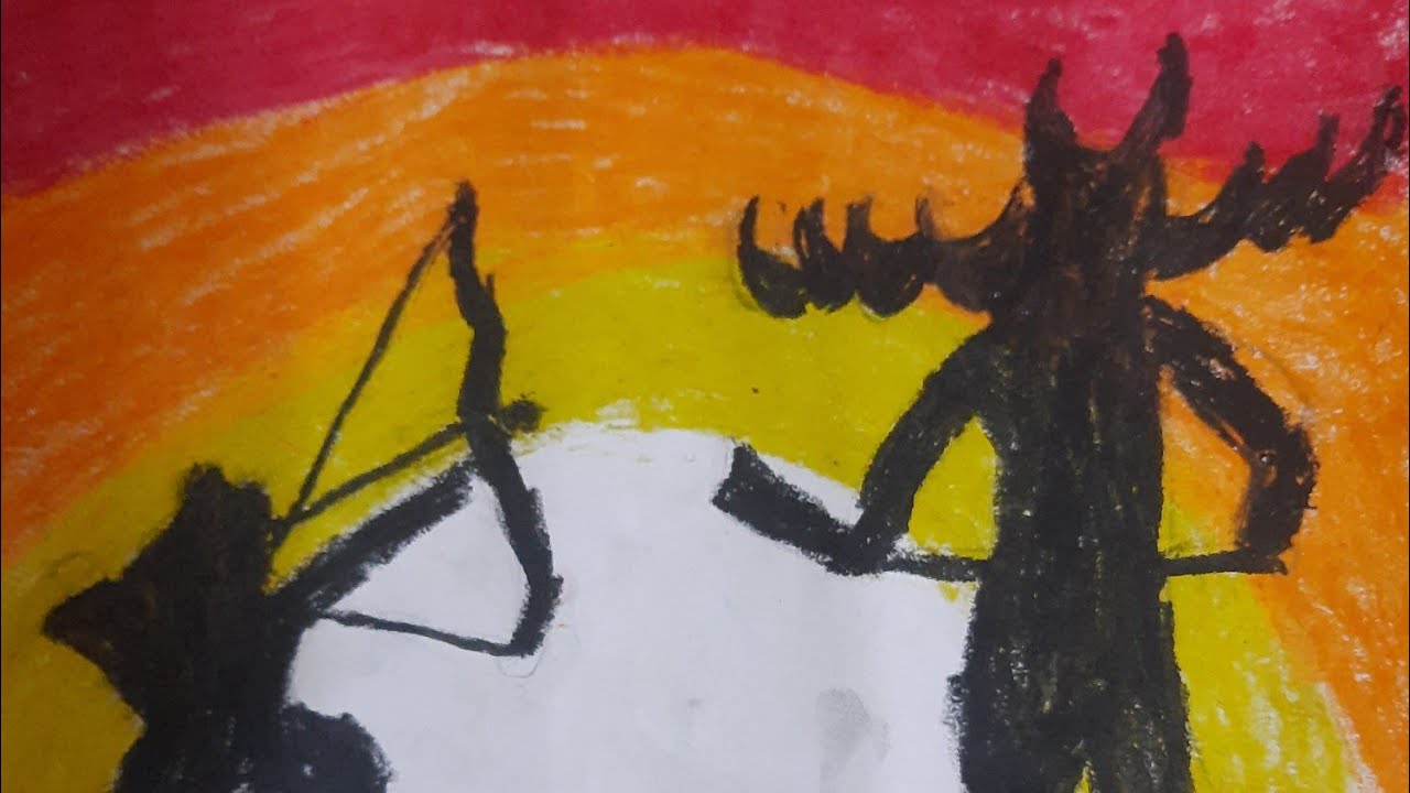 how to draw dusshera drawing part 1 (outline) (learn art with aksh ...