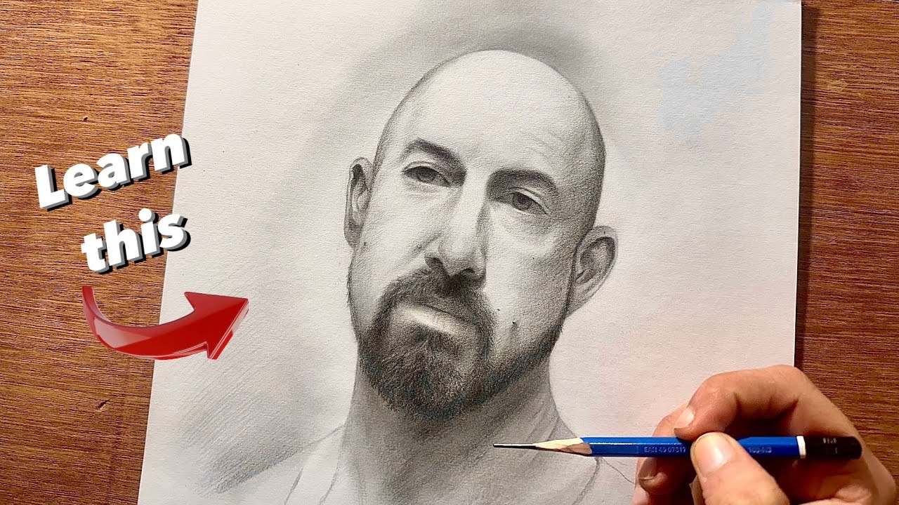 Drawing a bald🧑‍🦲man| Learn to Draw Beard in Graphite pencils - YouTube