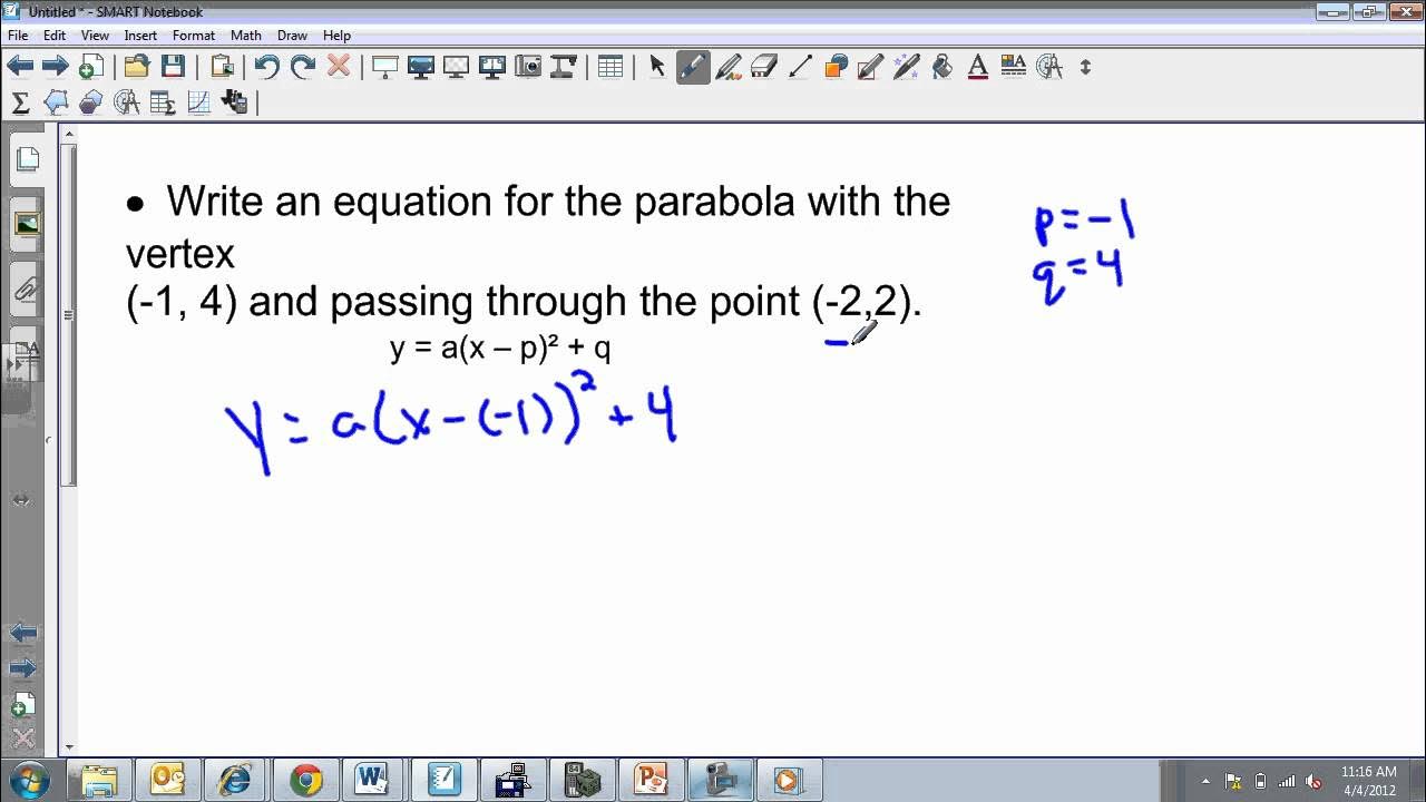 writing an equation in vertex form given vertex and point - YouTube