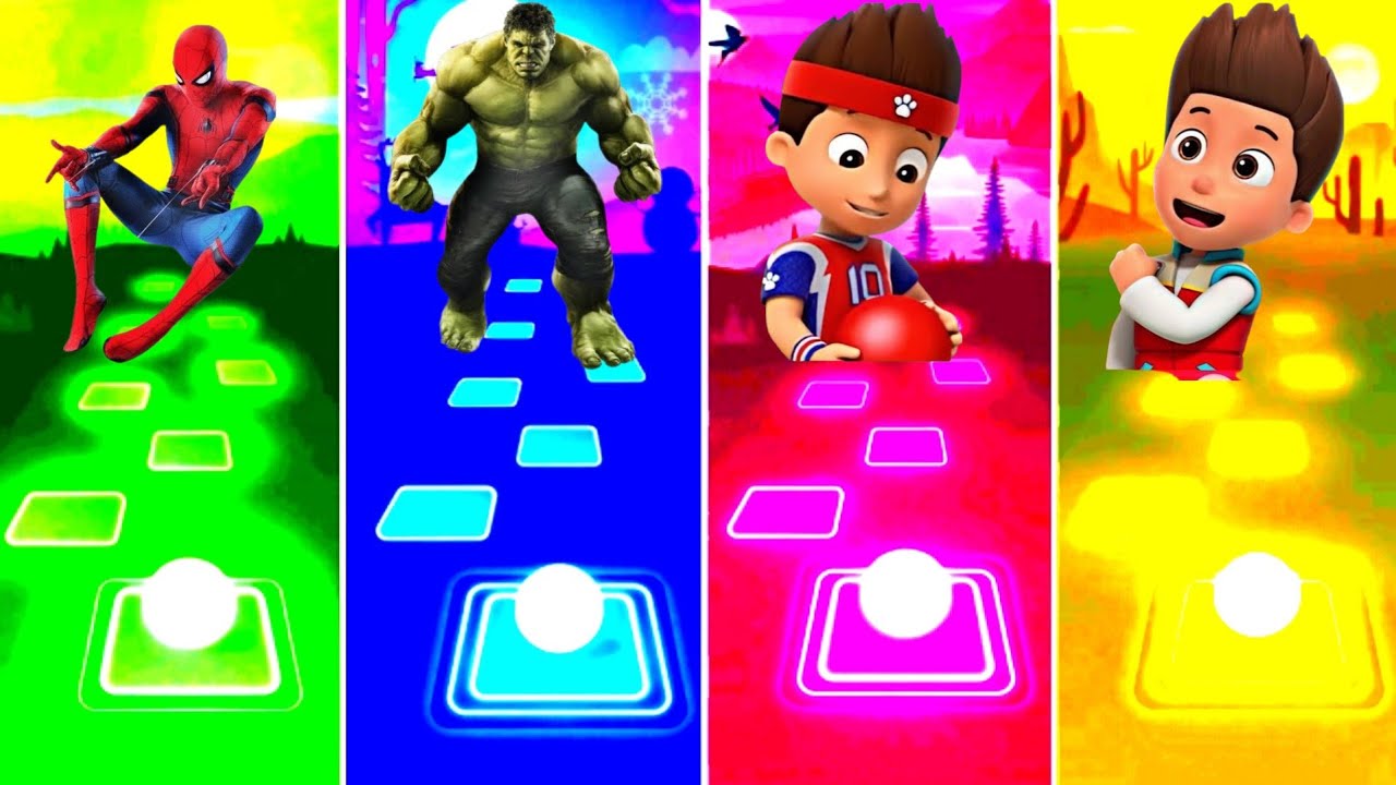 Spider Man 🆚 Hulk Man 🆚 Paw patrol 🆚Paw patrol Ryder Tiles Hop Edm Rush ...