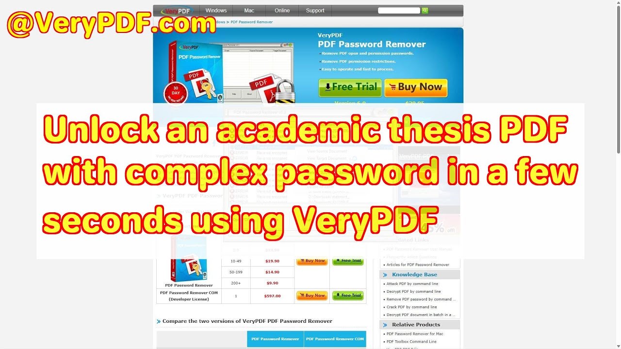 Unlock an academic thesis PDF with complex password in a few seconds using VeryPDF - YouTube