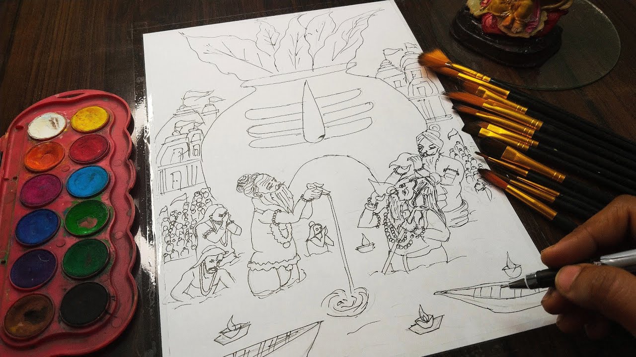 Kumbh mela poster drawing || how to draw kumbh mela drawing step by ...