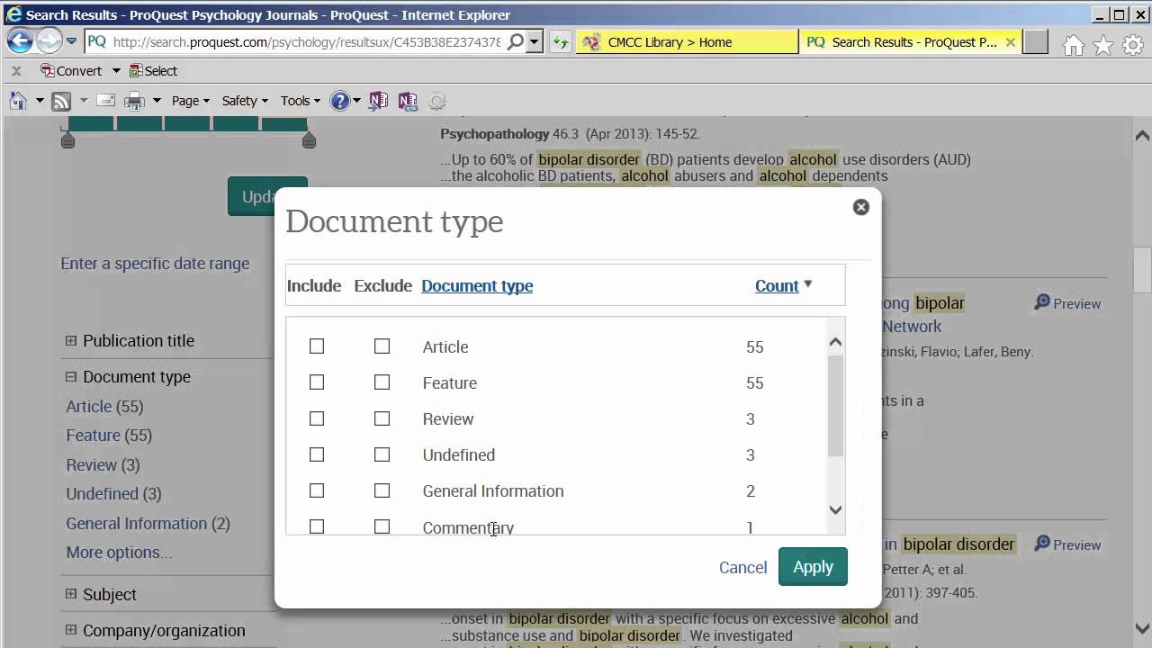 Scholarly psychology articles search in Proquest Psychology Journals ...