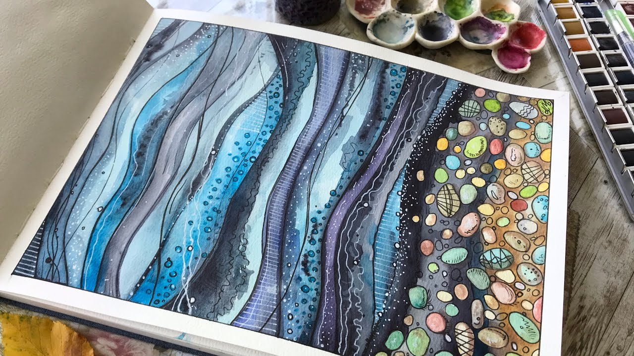 Blue Sea Abstract watercolor and Mix media painting. - YouTube