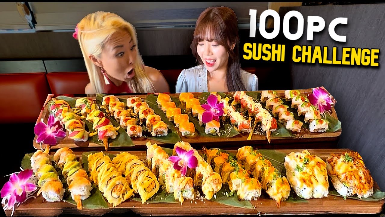 100pc Sushi Challenge!! ft. @VannieEats #RainaisCrazy - Show Sushi in ...