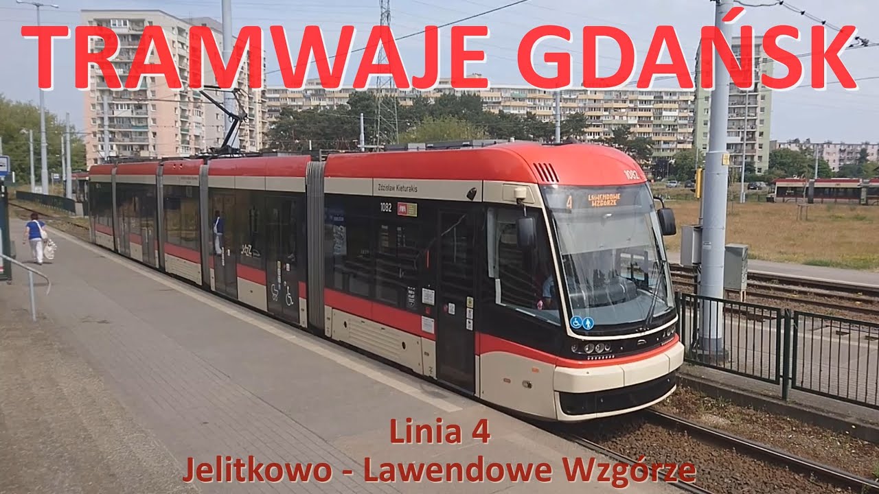 Tramwaje Gdańsk. Linia 4 Jelitkowo - Lawendowe Wzgórze/Ride on tram ...