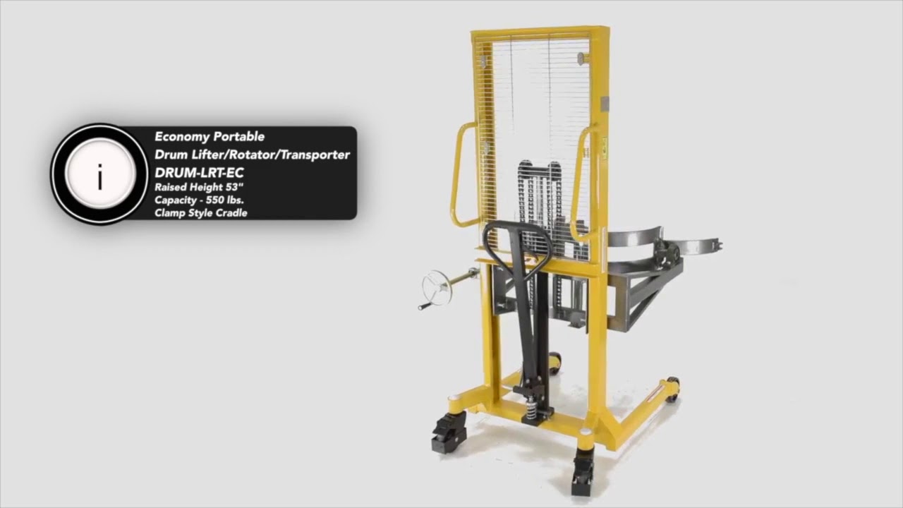 Vestil DRUM-LRT-EC Portable Drum Lifter /Rotator /Transporter - YouTube