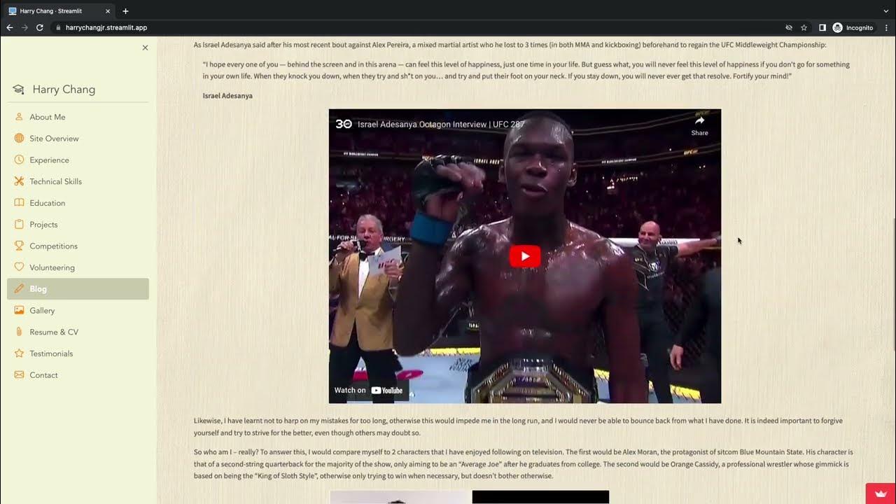 Harry Chang - Streamlit Portfolio Website Demo (v2, extended) - YouTube