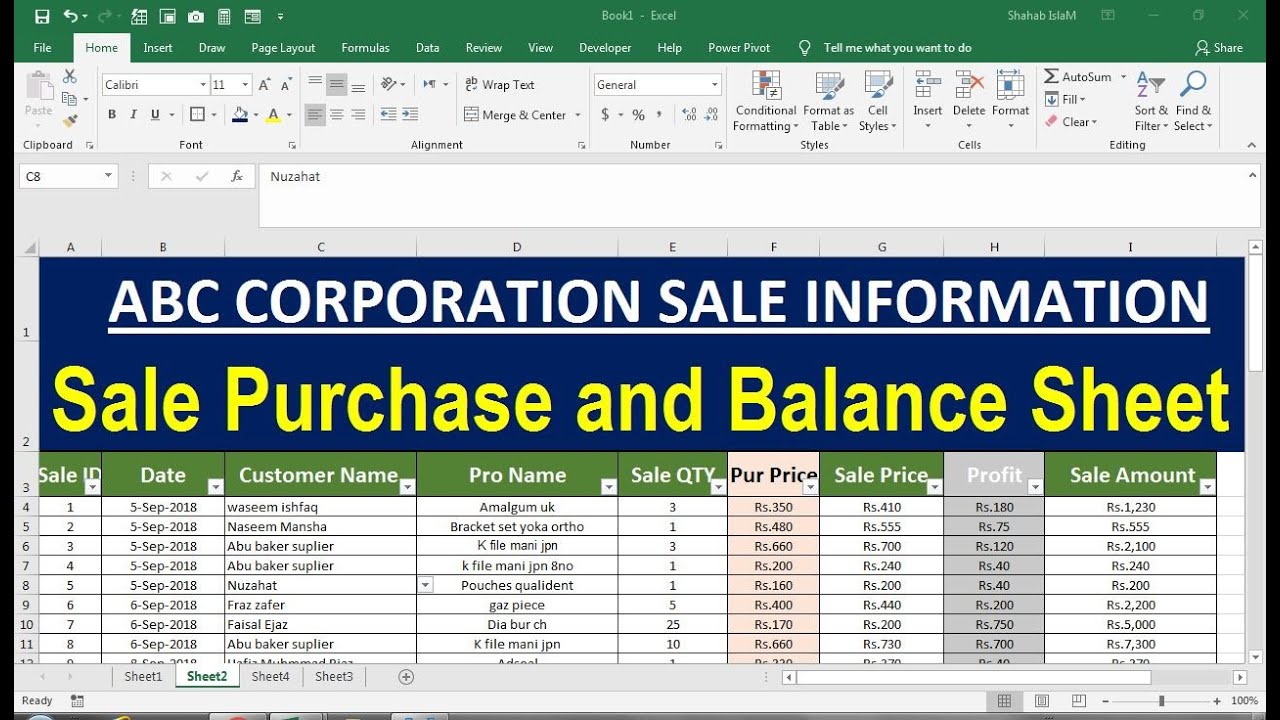 Sale Purchase Profit Balance Formula In Excel YouTube Sale Purchase Profit Balance Formula In Excel YouTube