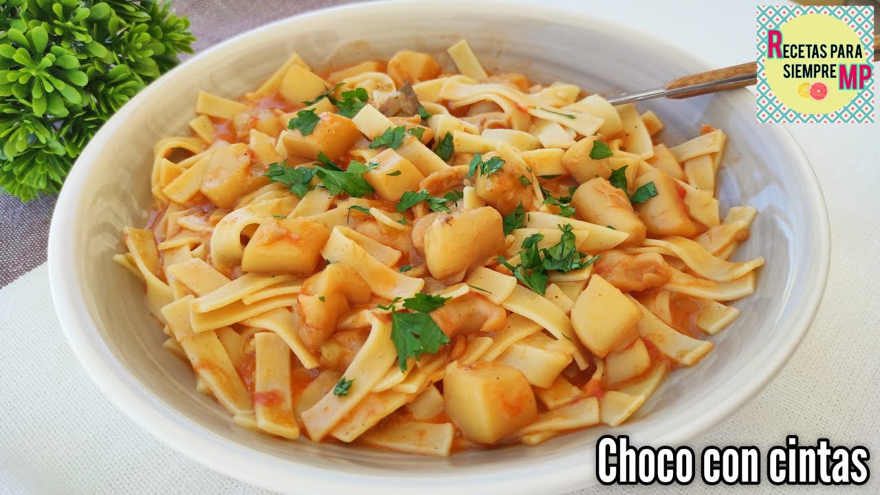 Jibia guisada con Pasta o Choco con Babetas - YouTube