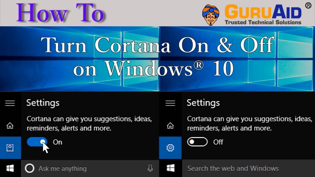 How to Turn Cortana On & Off on Windows® 10 - GuruAid - YouTube