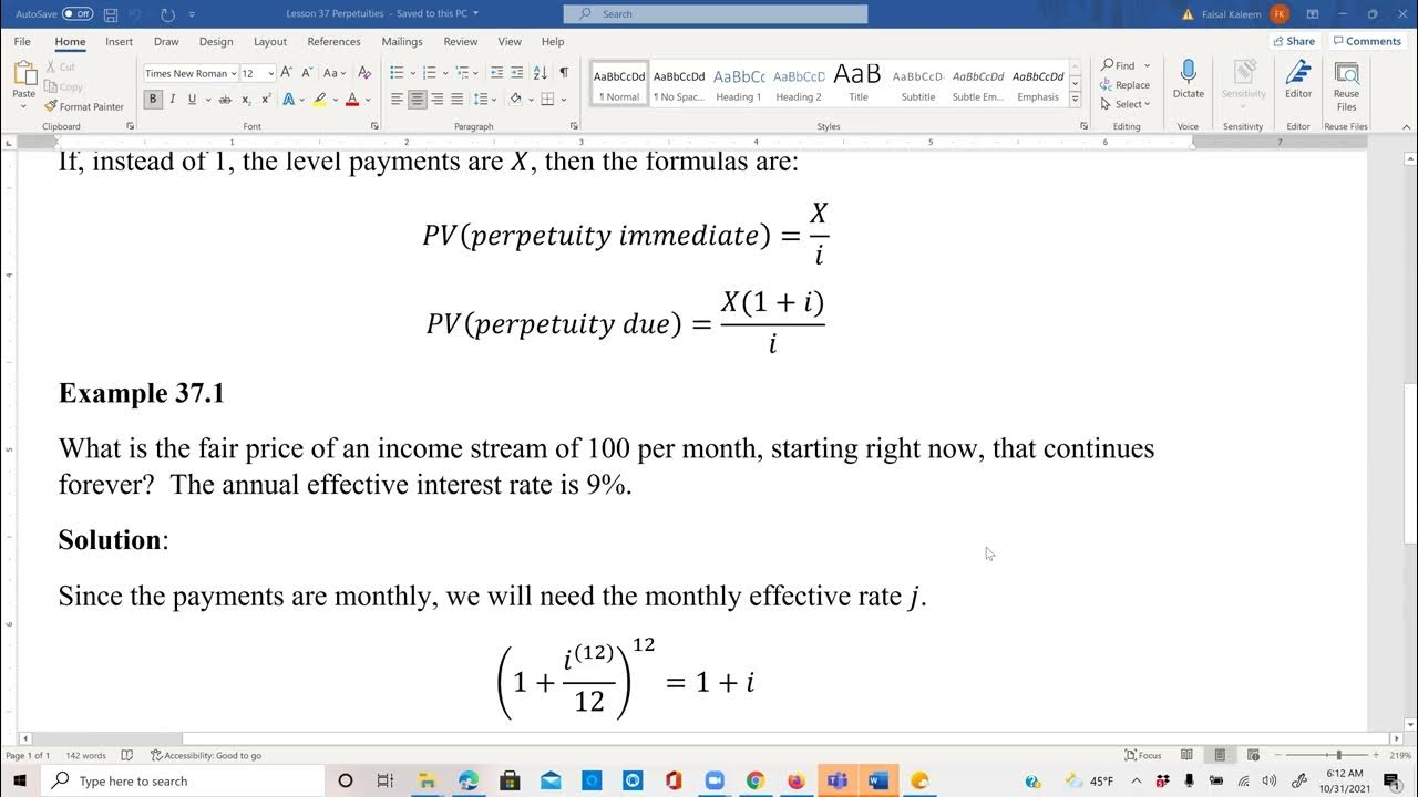 SOA CAS Actuarial FM Exam Prep Lesson 45: Perpetuities - YouTube