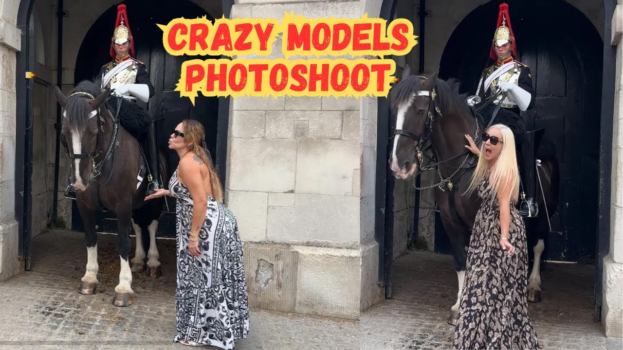 Crazy Models Silly Photoshoot with King's Guard Horse. - YouTube