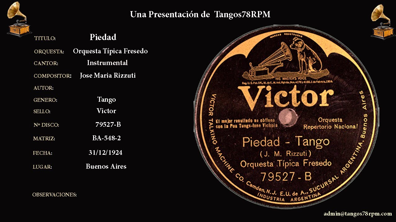 "Piedad" Orquesta Típica Fresedo (Victor 79527-B) 1924 - YouTube